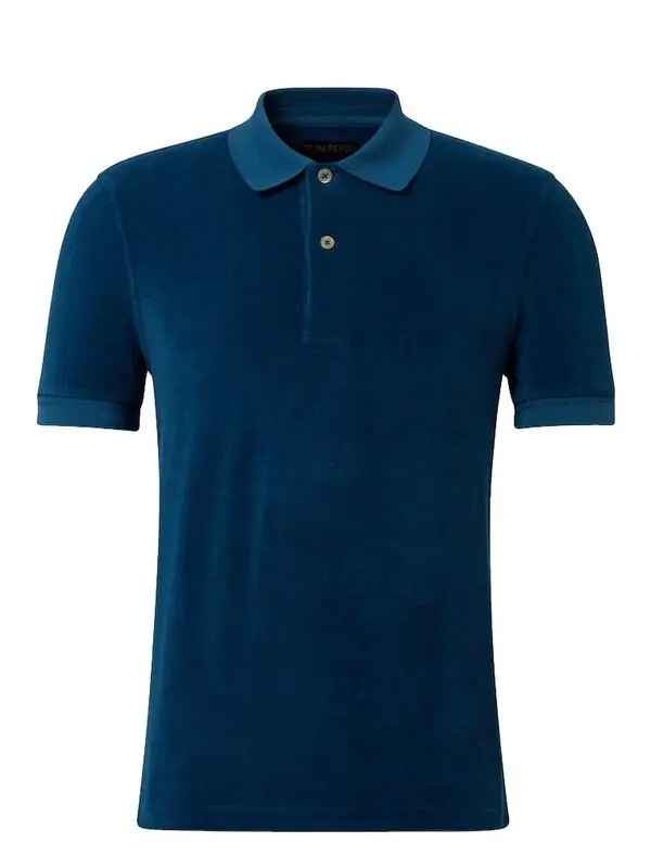 TOM FORD Cotton-blend Velvet Polo Shirt - Blue