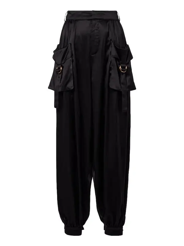Chloé High-rise Silk Satin Cargo Pants - Black