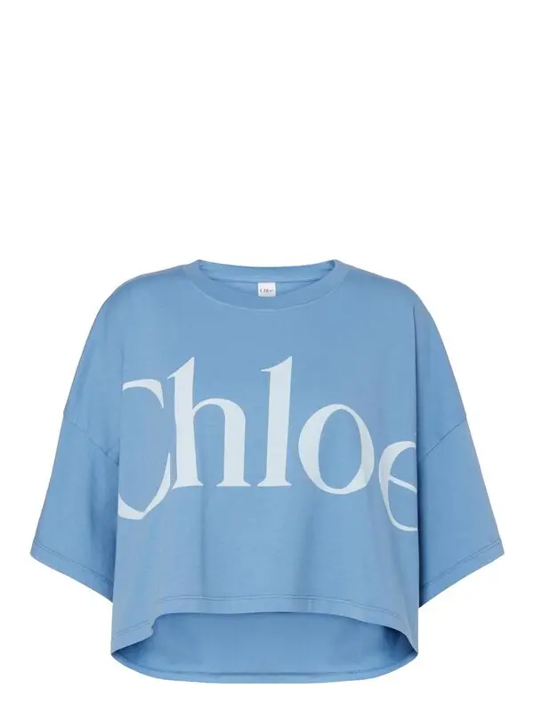 Chloé Cropped Logo Cotton T-shirt - Blue