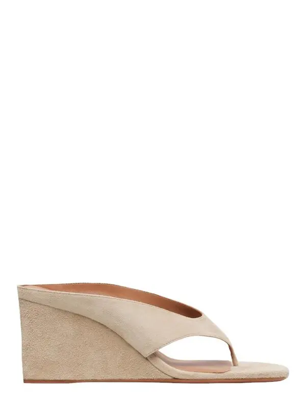 Alaïa Cube 75 Suede Wedge Thong Sandals - Beige