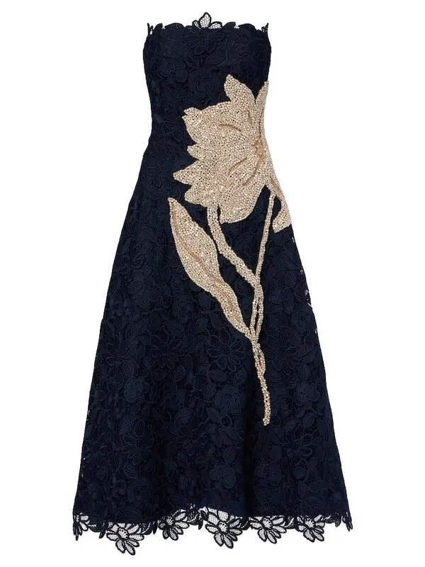 Costarellos Mariela Appliqué Lace Gown - Blue