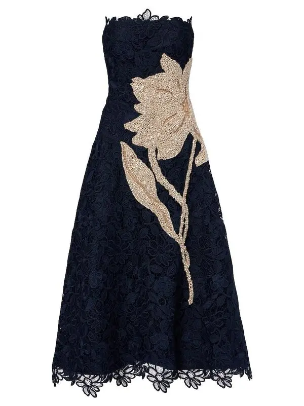 Costarellos Mariela Appliqué Lace Gown - Blue