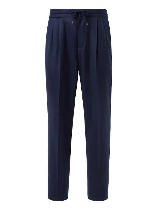 Brunello Cucinelli Virgin Wool Straight Leg Pants - Blue
