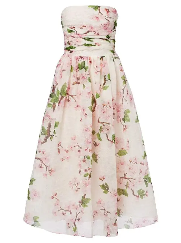 Oscar De La Renta Floral Silk-blend Organza Bustier Dress - White