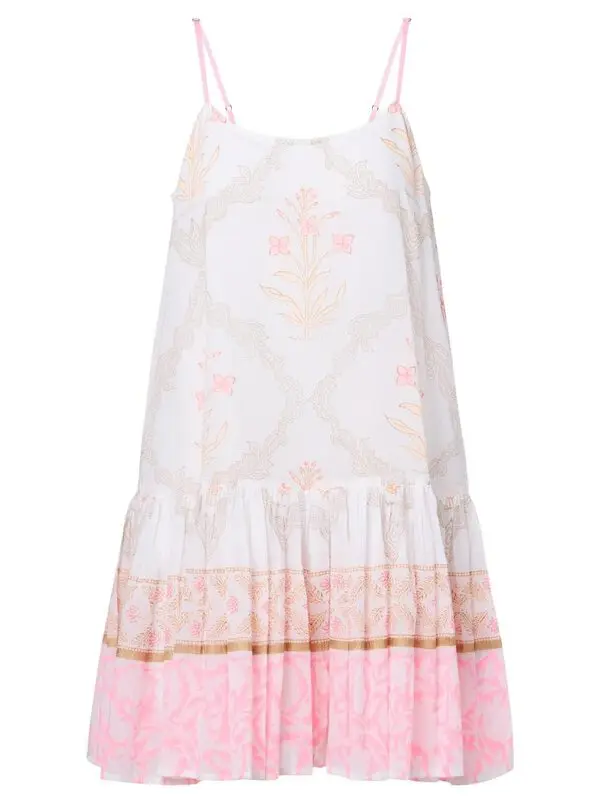 JULIET DUNN Floral Ruched Cotton Minidress - White