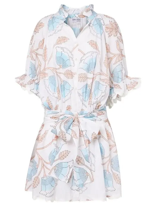 JULIET DUNN Printed Scalloped Cotton Shirt Dress - White