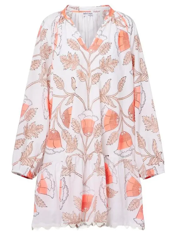 JULIET DUNN Printed Scalloped Cotton Minidress - White