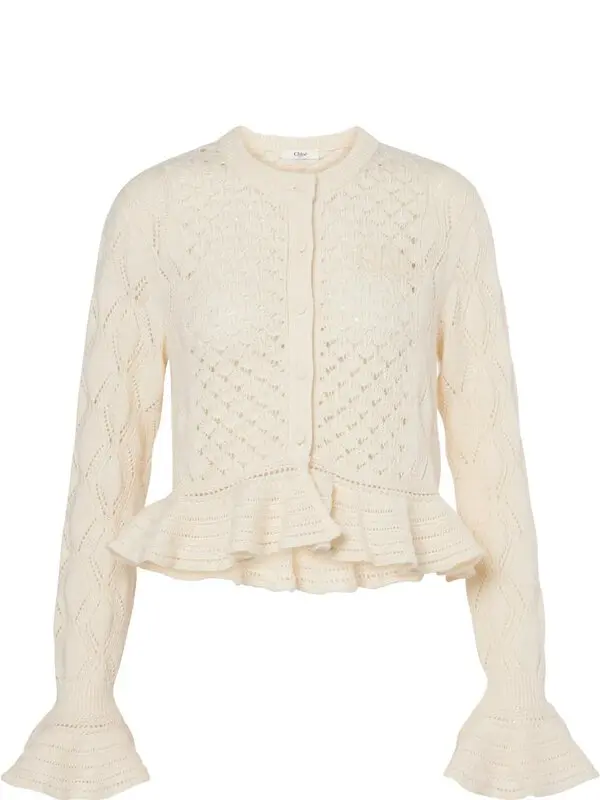 Chloé Ruffled Cotton, Wool, And Silk Cardigan - White