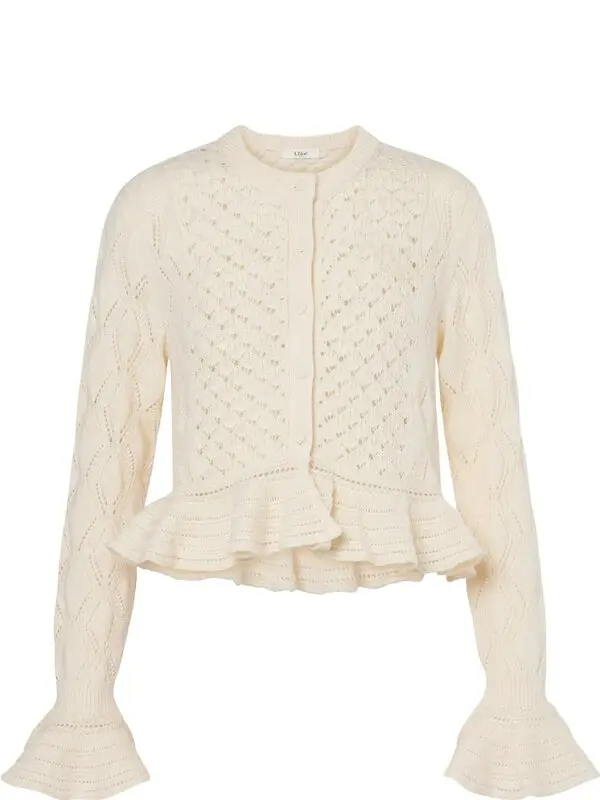 Chloé Ruffled Cotton, Wool, And Silk Cardigan - White