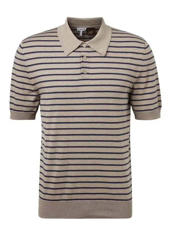 Loewe Knitted Striped Cotton-blend Polo Shirt - Brown