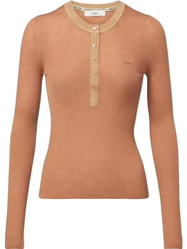 Chloé Ribbed-knit Henley Shirt - Pink