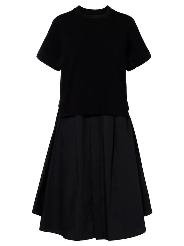 Sacai Cotton Poplin And Jersey Maxi Dress - Black