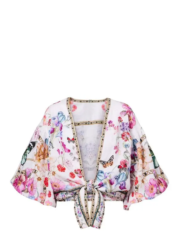 Camilla Floral Linen Crop Top - Multicoloured
