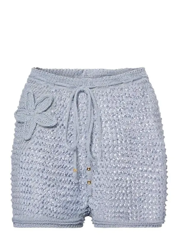 BANANHOT Zorya Open-knit Lamé Shorts - Blue