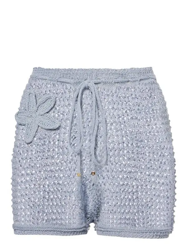 BANANHOT Zorya Open-knit Lamé Shorts - Blue
