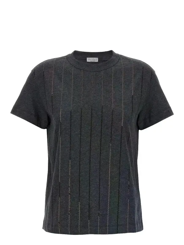 Brunello Cucinelli Sequin Striped T-shirt - Grey
