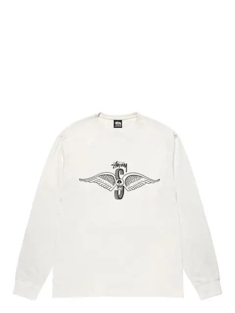 StÜssy Skull Wings Long Sleeve Pigment Dyed Tee Shirt - Natural