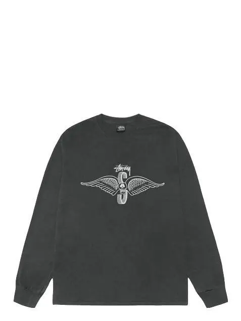 StÜssy Skull Wings Long Sleeve Pigment Dyed Tee Shirt - Black