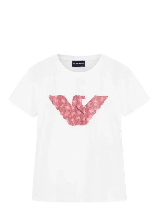 Emporio Armani Stretch-jersey Slim-fit T-shirt With Eagle Pattern - White