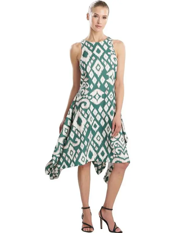 Natori Ginza Woven Crepe Handkerchief Dress - Green