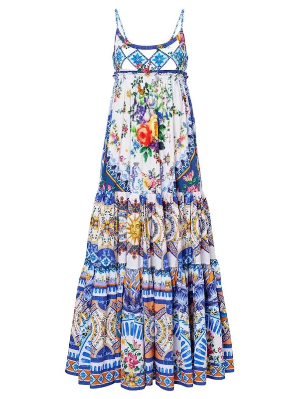 Camilla Floral Printed Cotton Maxi Dress - Multicoloured