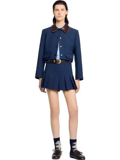 Sandro Tailored Pleated Shorts - Blue / Navy