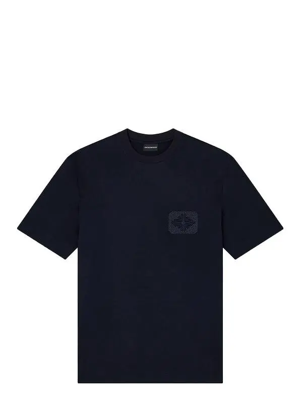 Emporio Armani Asv Lyocell T-shirt With Dome-embossed Eagle Logo - Navy