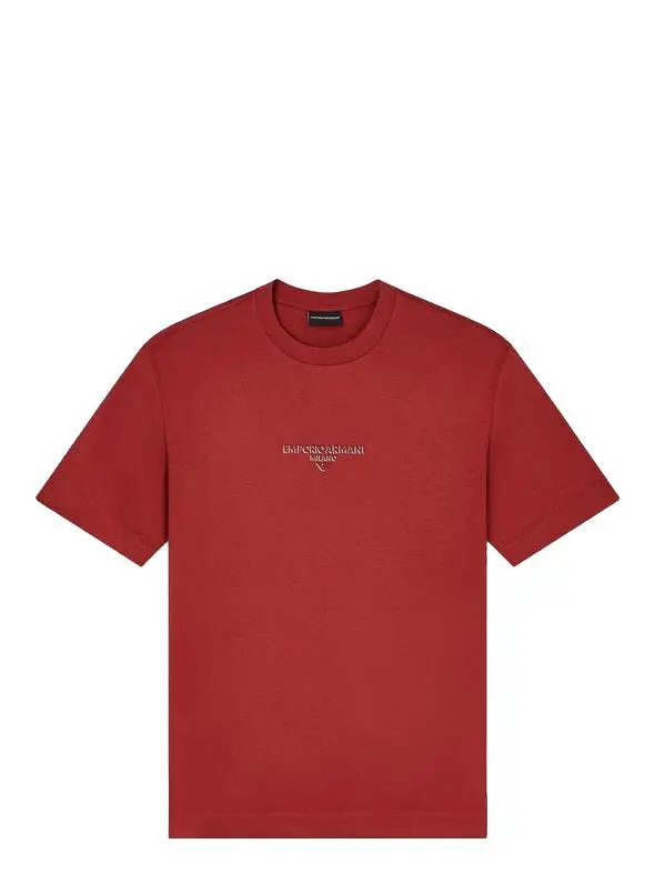Emporio Armani Lyocell Blend Jersey T-shirt With 3d-effect Logo - Red