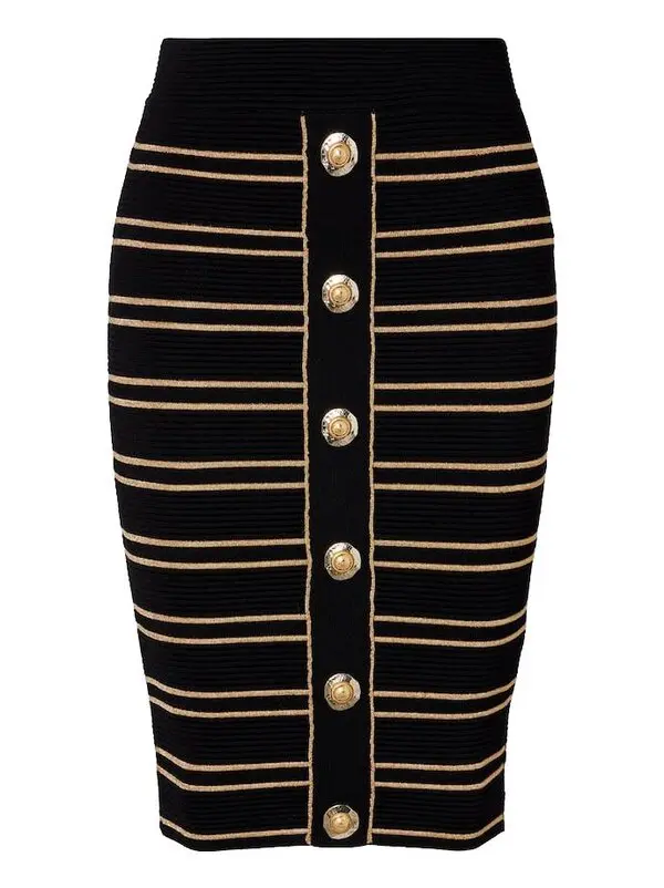 Balmain Ribbed-knit Striped Miniskirt - Black