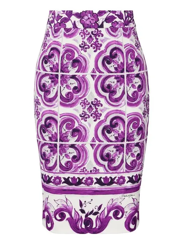 Dolce & Gabbana Majolica Print Pencil Skirt - Purple