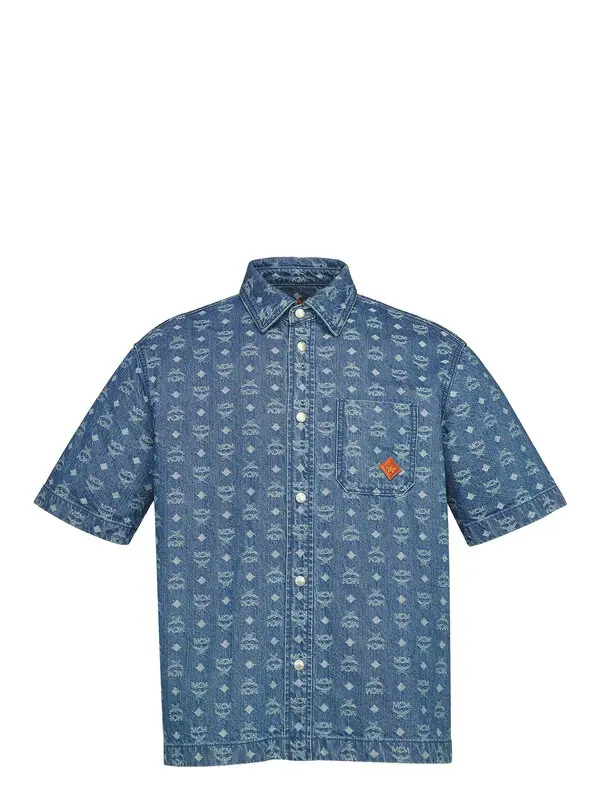 Mcm Monogram Shirt In Denim Jacquard - Denim Blue
