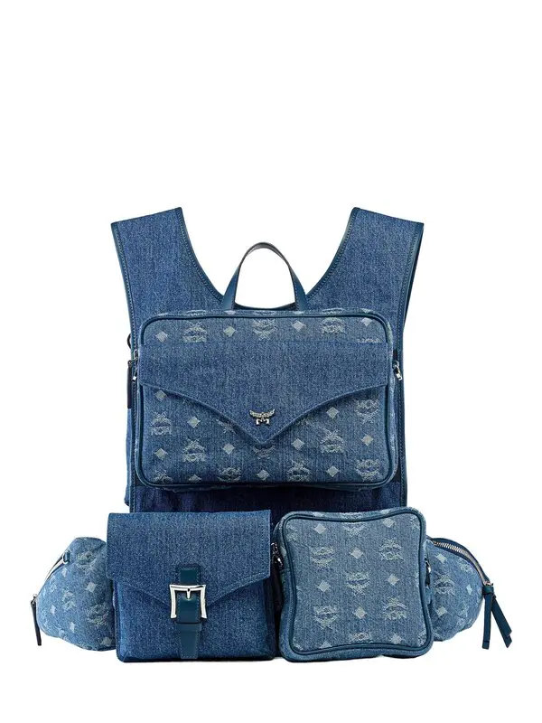 Mcm Aren Multi-pouch Backpack - Denim Blue