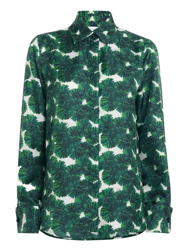 Max Mara Printed Silk Twill Shirt - Green