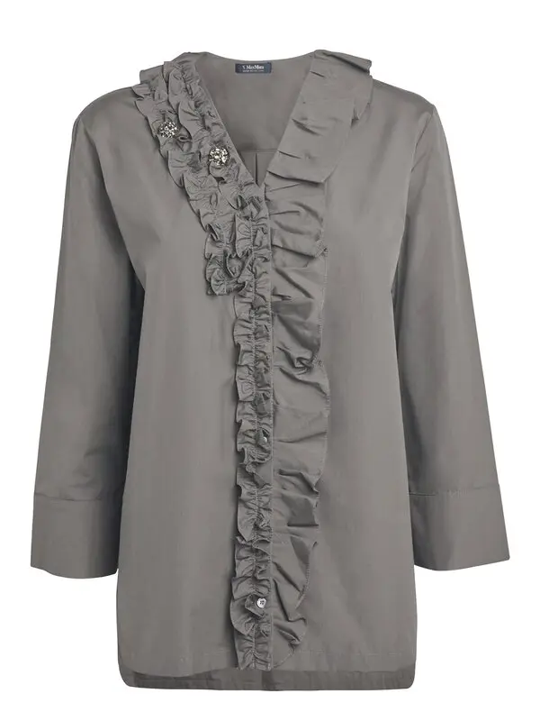Max Mara Cotton Poplin Ruffle-trim Shirt - Grey