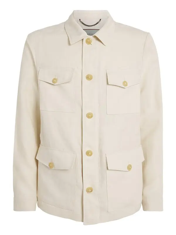 Canali Linen Suede-trim Shacket - Beige