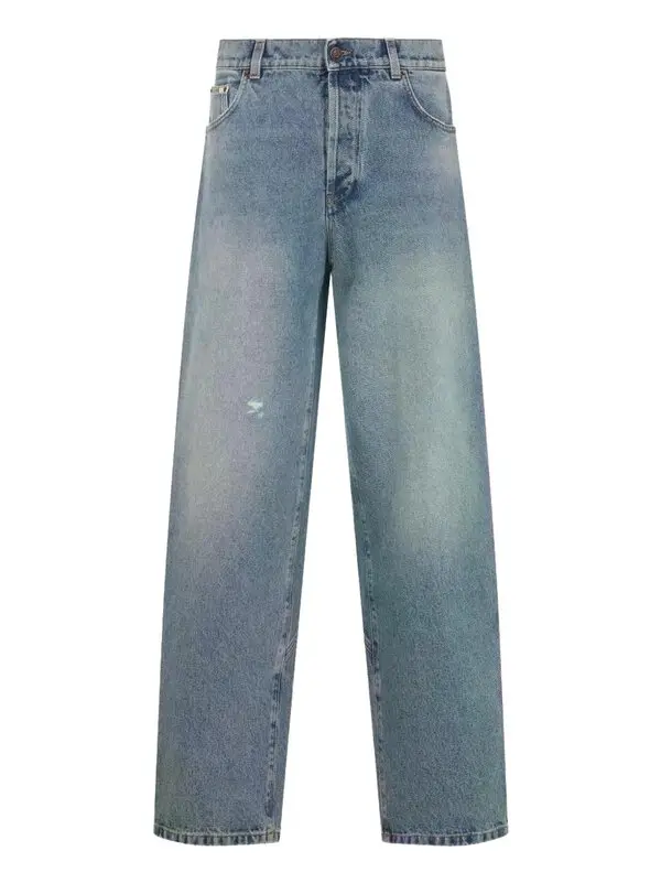 Moschino Distressed Straight-leg Jeans - Blue