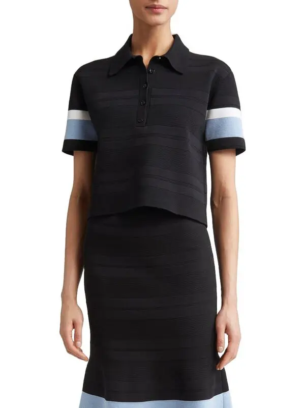 Carolina Herrera Striped Knit Polo - Black Multi