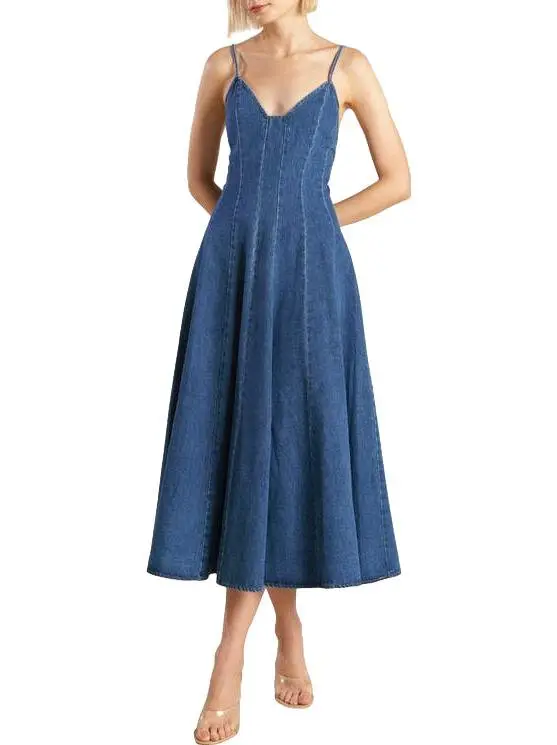 FREEMARKET Sleeveless Denim Midi Dress - Denim Blue