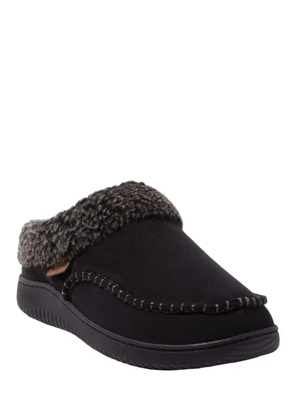 DEARFOAMS Marshall Microsuede Moccasin Clog Slippers - Black