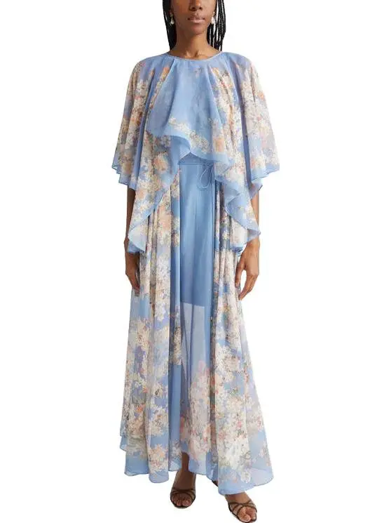 Zimmermann Cascadian Tiered Georgette Maxi Dress - Blue Botanical Floral