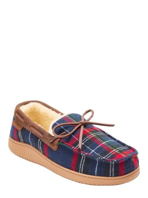 DEARFOAMS Pierce Microsuede Moccasin Slipper - Blue Plaid