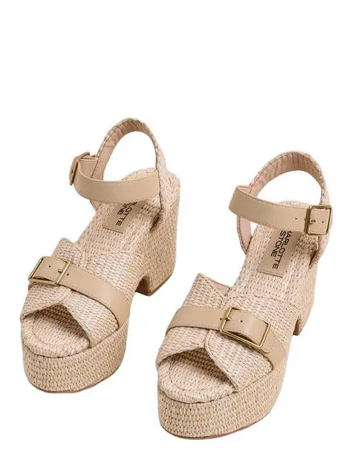 Charlotte Stone Raf Platform Sandal - Natural Raffia