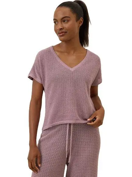 PACT Beachside Linen V-neck Top - Lavender Haze