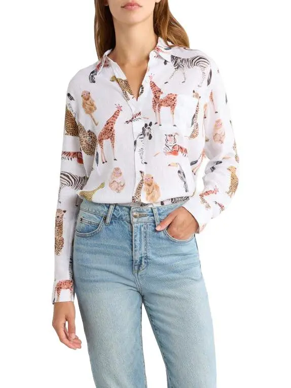 Rails Charli Linen Blend Button-up Shirt - Jungle Animals