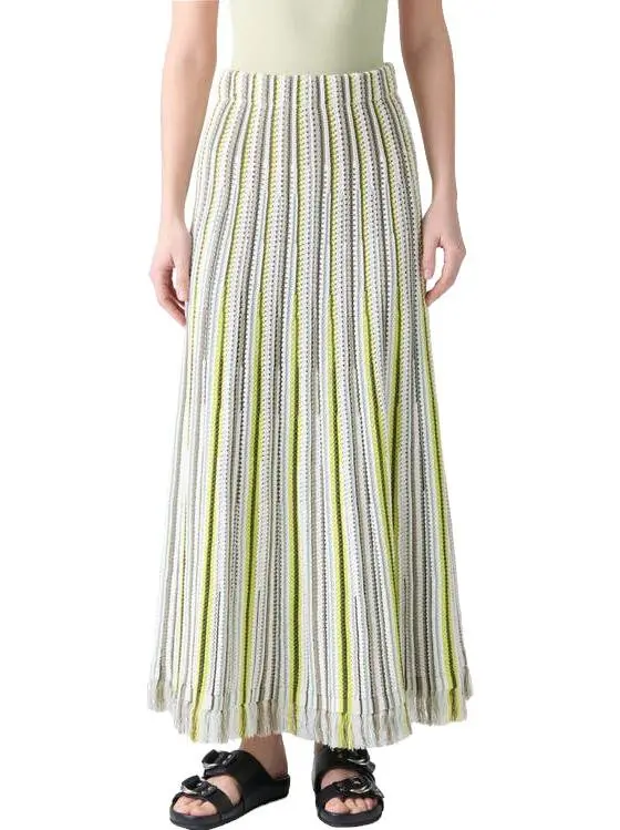 Akris Stripe Mixed Stitch Maxi Sweater Skirt - Khaki Multicolor