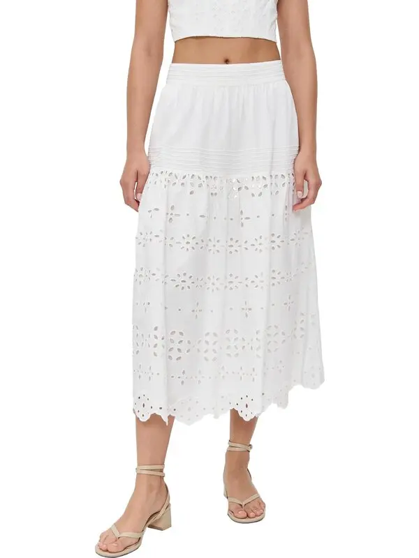 Hemant & Nandita Eyelet Midi Skirt - Off White