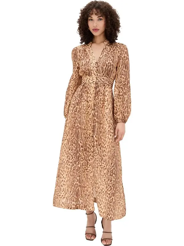 Zimmermann Cascadian Plunge Maxi Dress - Tan Leopard