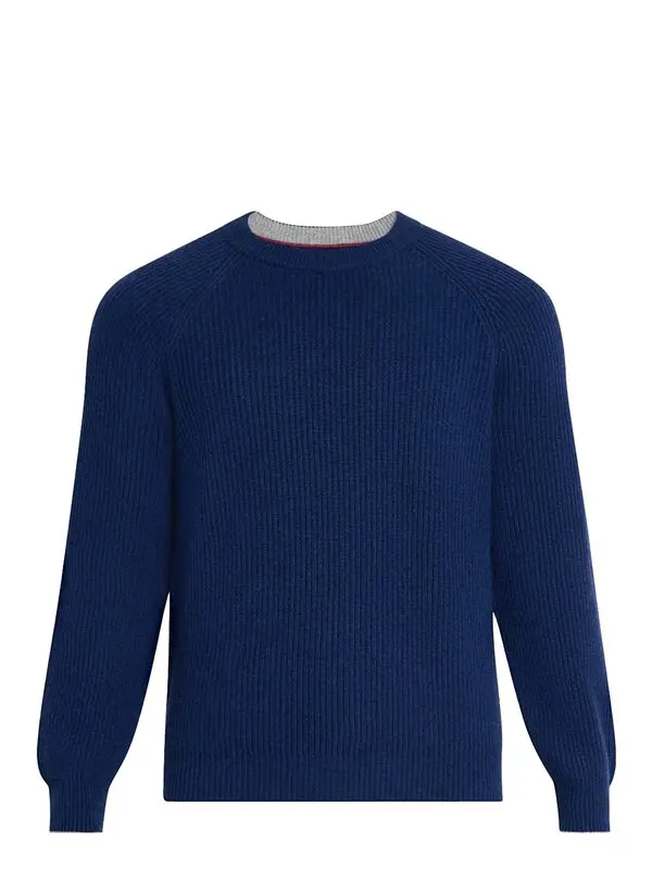 Brunello Cucinelli Cashmere English Rib Crewneck Sweater - Blue