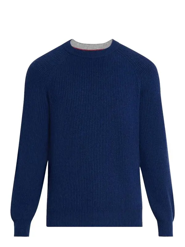 Brunello Cucinelli Cashmere English Rib Crewneck Sweater - Blue
