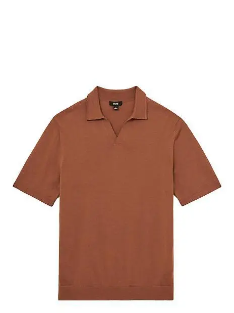 REISS Duchie Open-collar Short-sleeve Merino-wool Polo - Cinnamon Brown